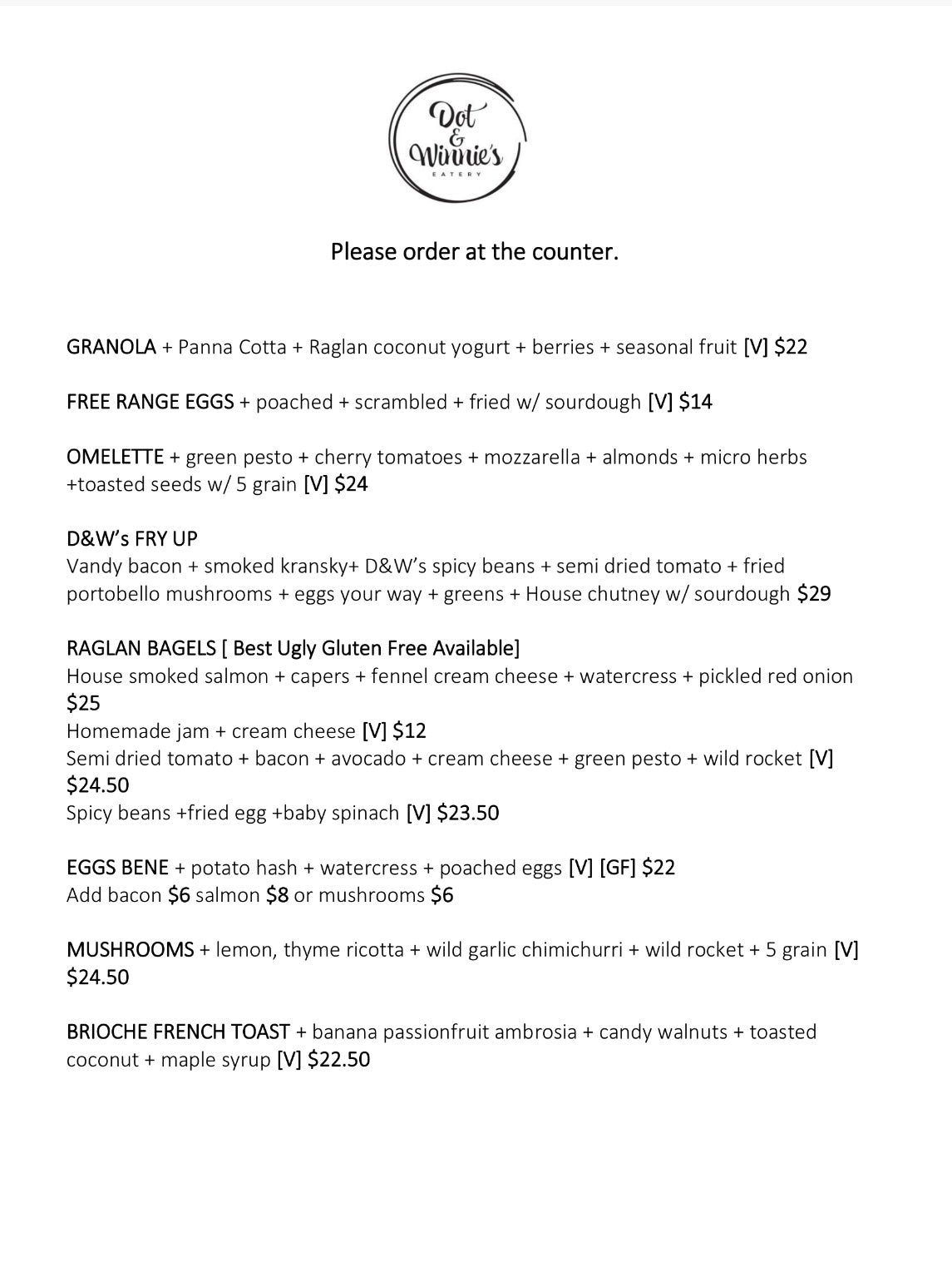 Menu – Dot & Winnies Eatery